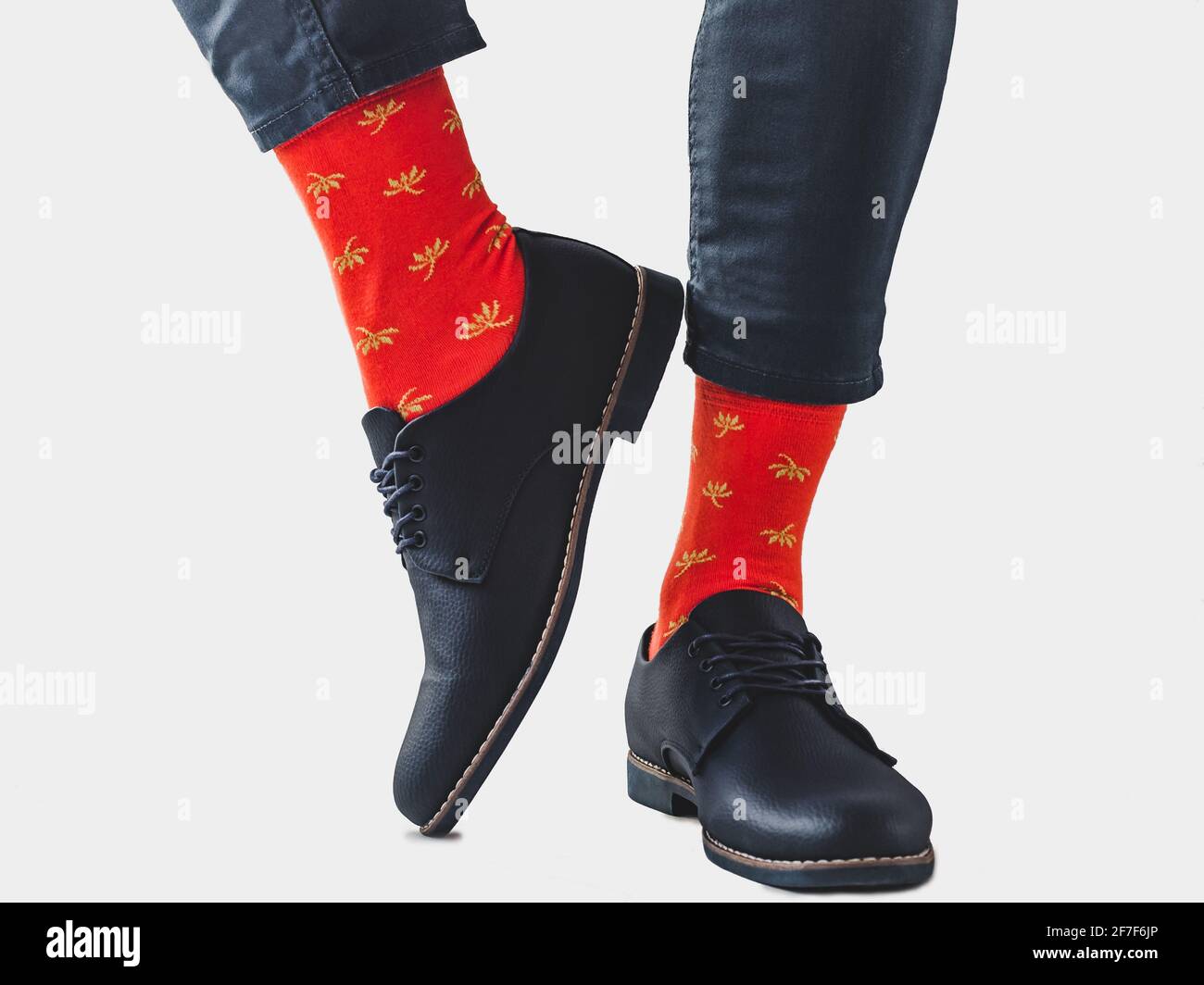 Men's legs, trendy shoes and bright socks. Close-up. Style, beauty and ...