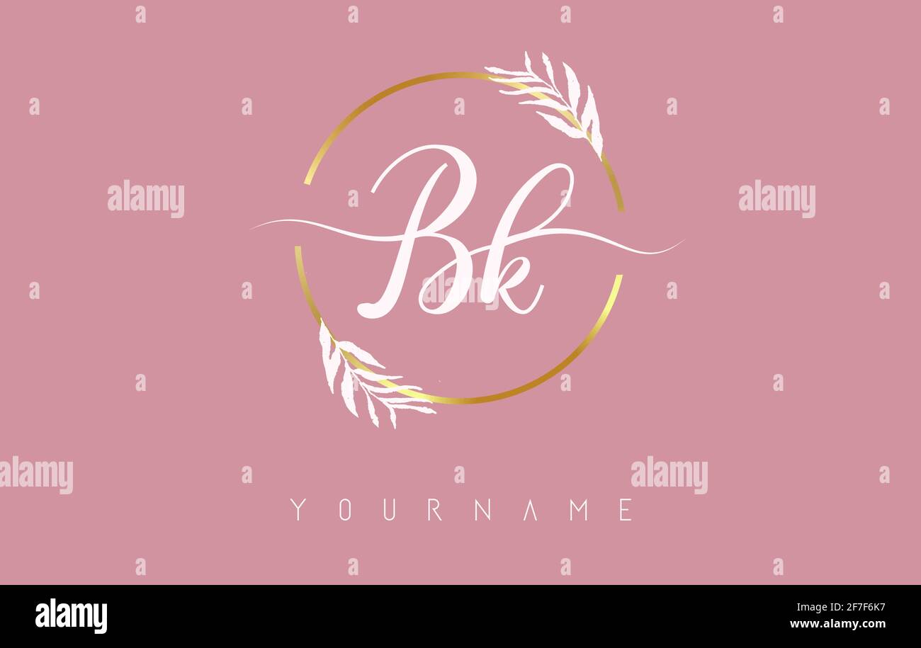 Bk b k Letters logo design with golden circle and white leaves on ...