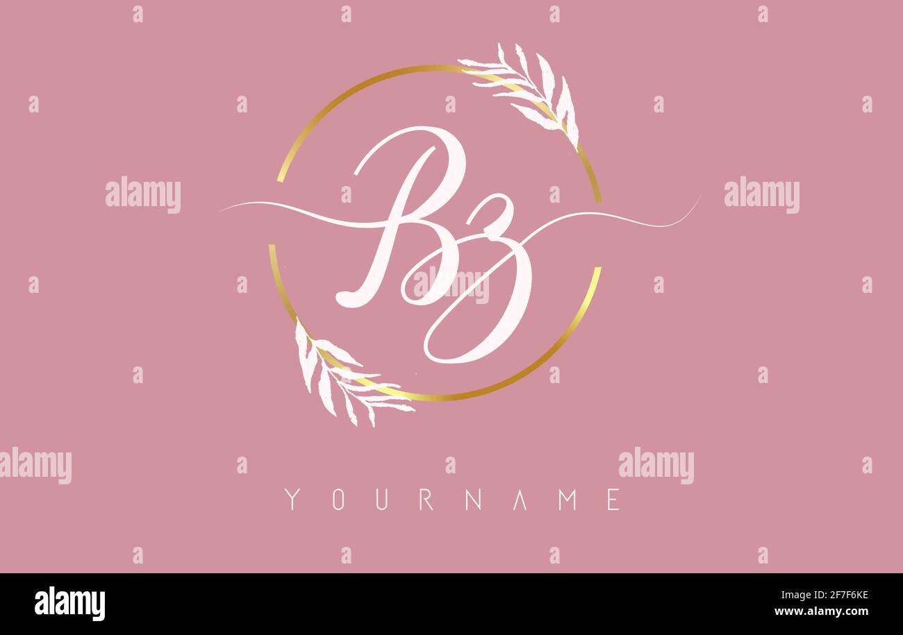 BZ b z Letters logo design with golden circle and white leaves on ...