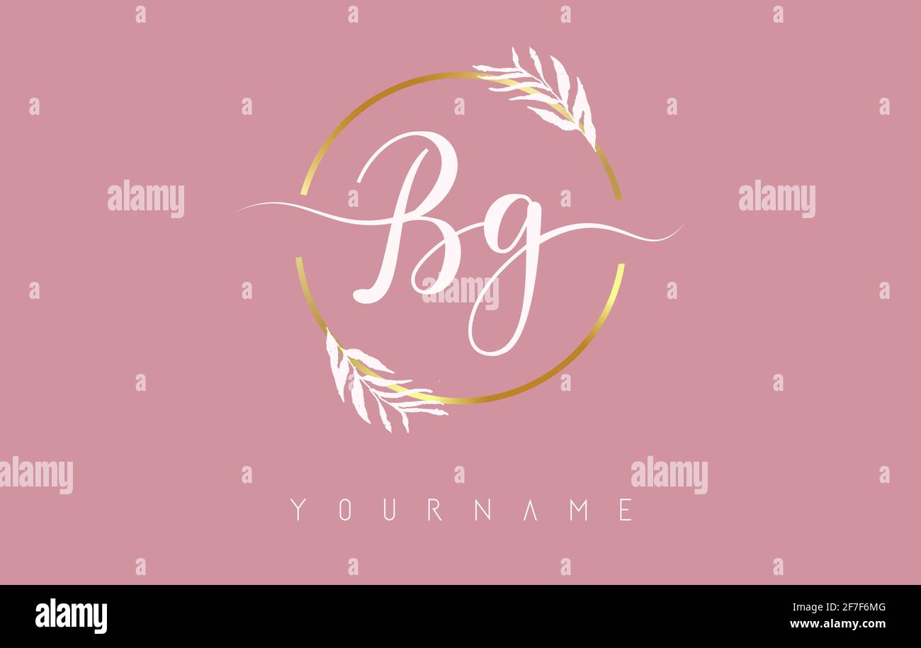 BG b g Letters logo design with golden circle and white leaves on ...