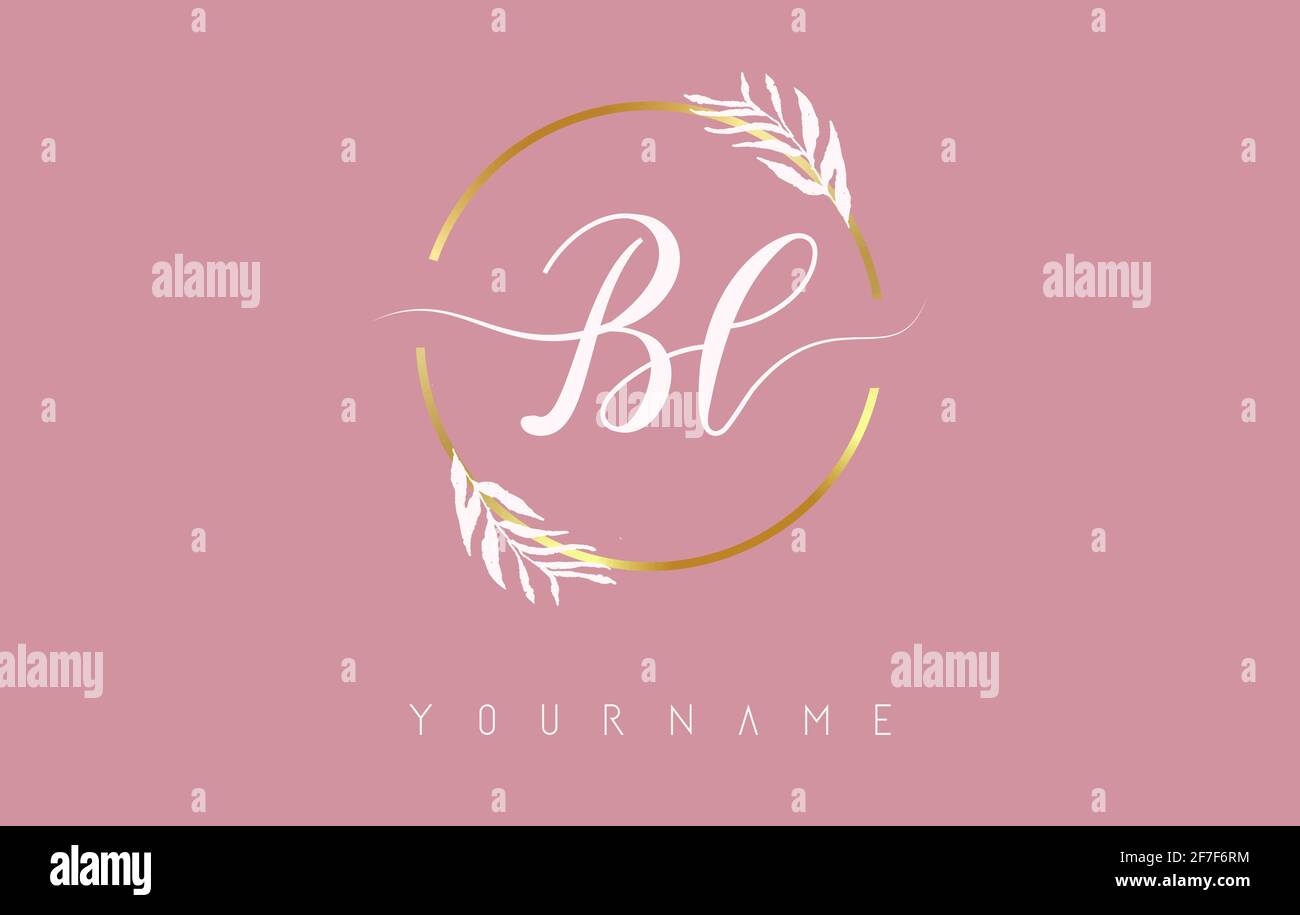 BL b l Letters logo design with golden circle and white leaves on ...