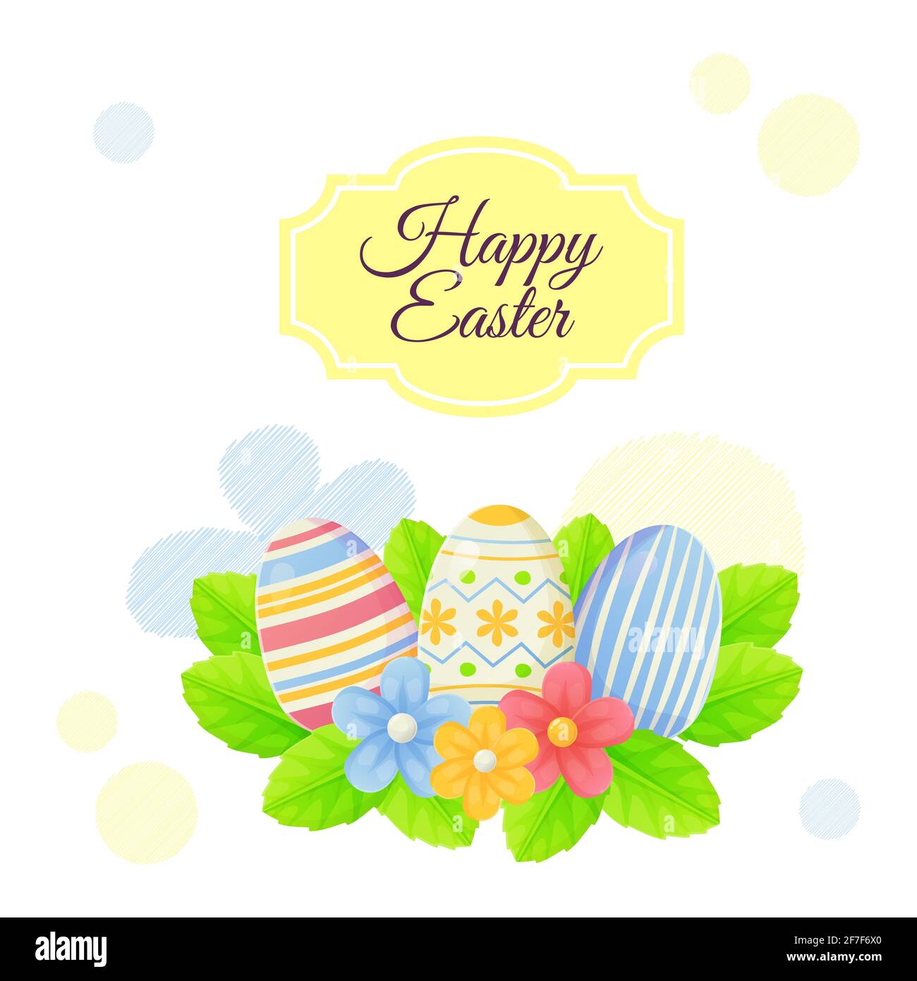 Simple Easter greeting poster with eggs, lives and flowers. Can be used ...