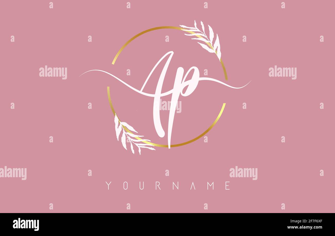 AP a p Letters logo design with golden circle and white leaves on ...