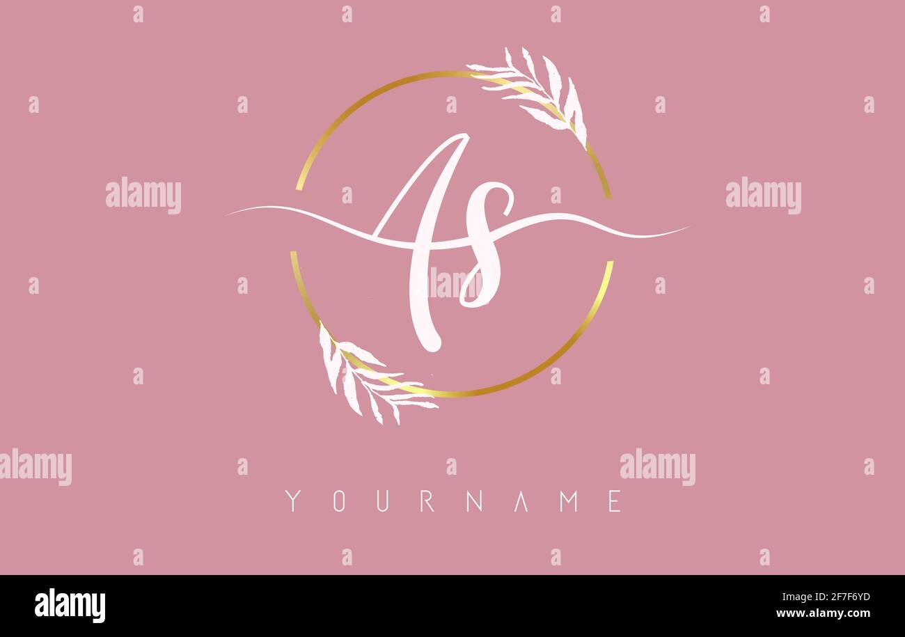 AS a s Letters logo design with golden circle and white leaves on ...