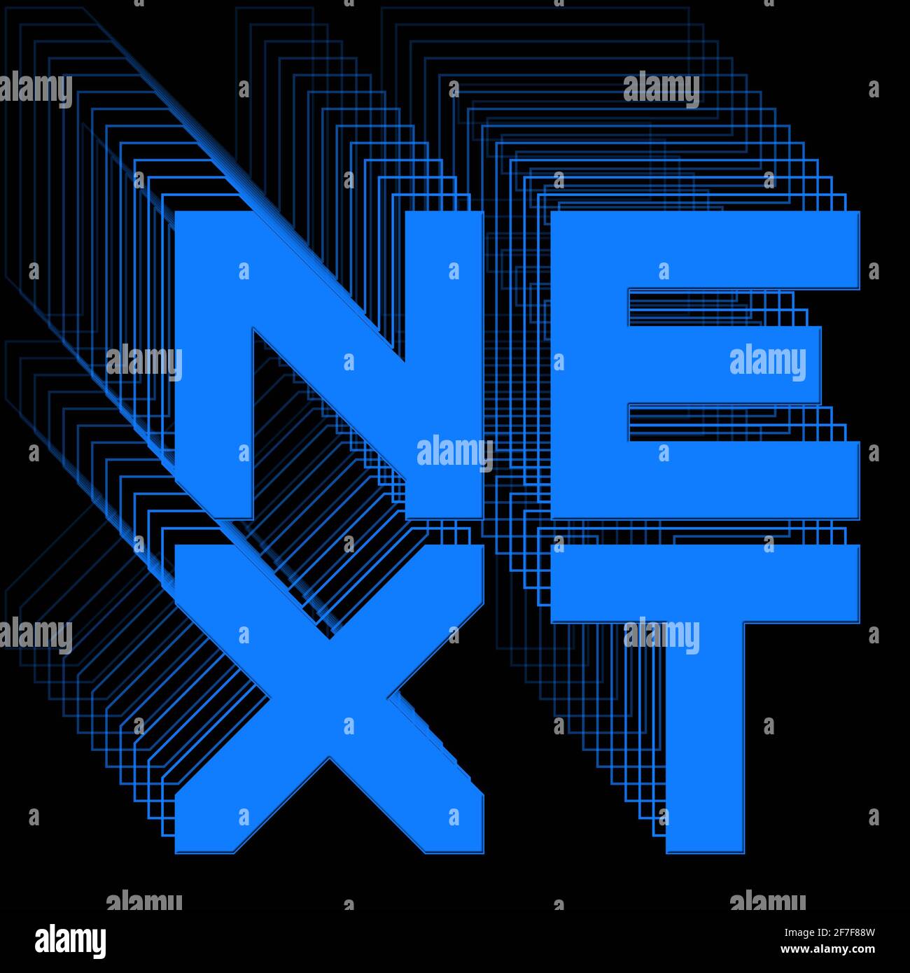 NEXT - blue lettering as square logo with repeating effect on black ...