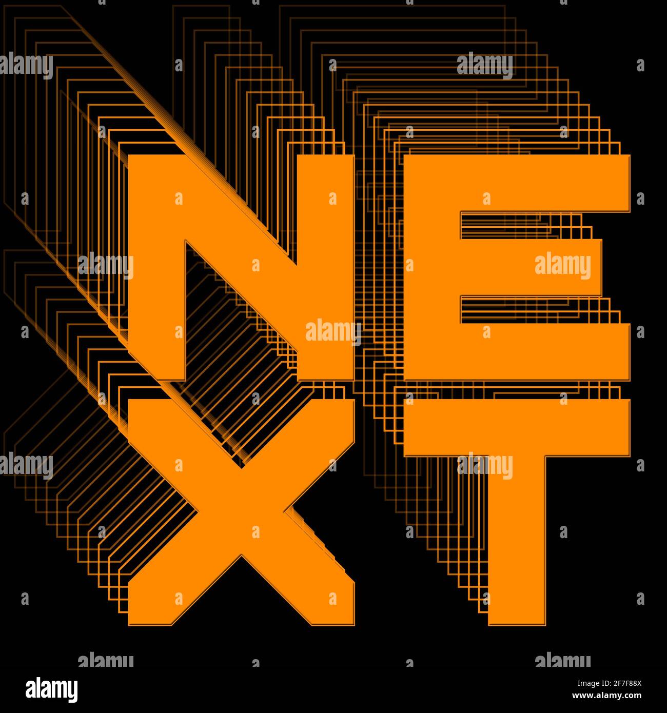 NEXT - orange lettering as square logo with repeating effect on black ...