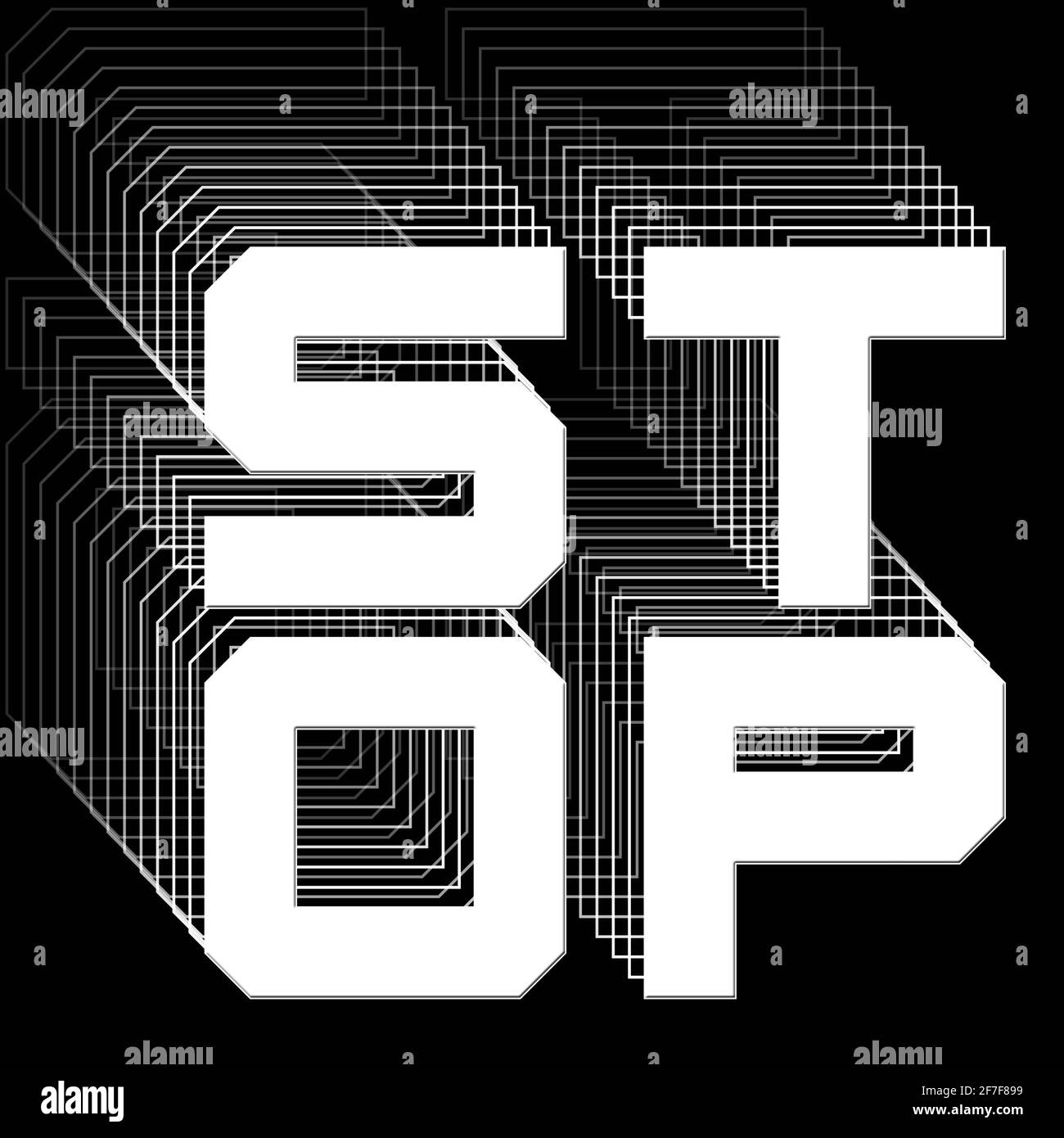 STOP - white lettering as square logo with repeating effect on black ...