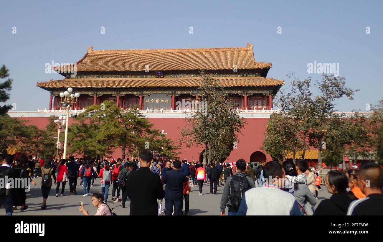 Beijing, 25 October 2019: The crowd of tourists sightseeing Tiananmen ...
