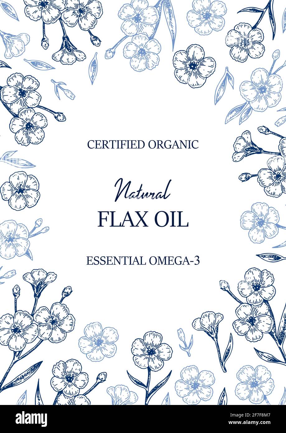 Hand drawn flax vertical design. Vector illustration in sketch style ...