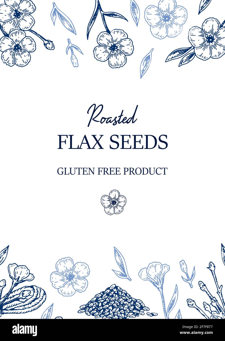 Hand drawn flax vertical design. Vector illustration in sketch style ...