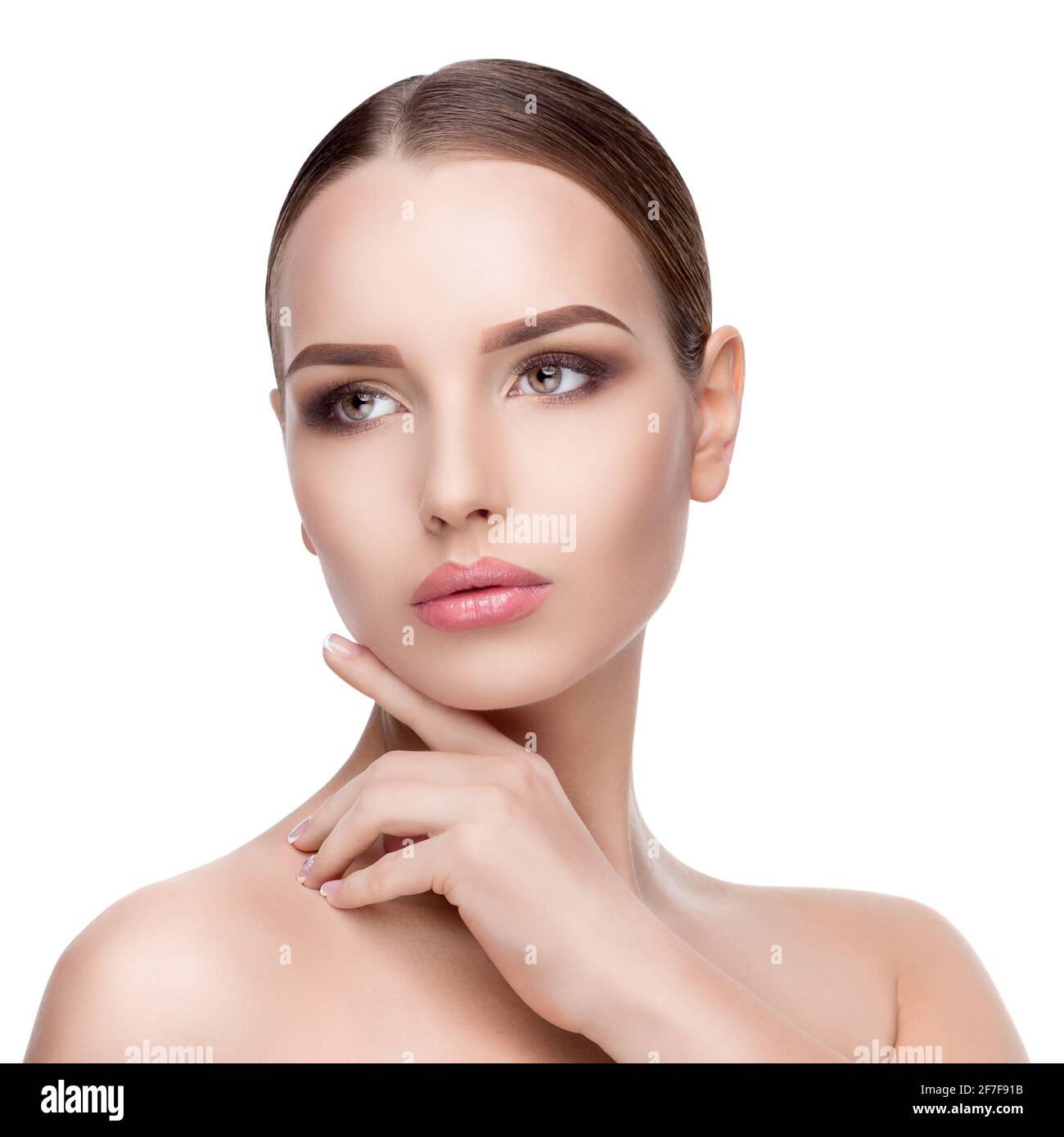 Beauty Portrait of Young Woman with Perfect Clean Fresh Skin close up ...