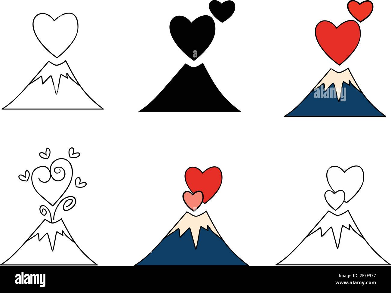 Set of volcano hearts vector illustration isolated on white background ...