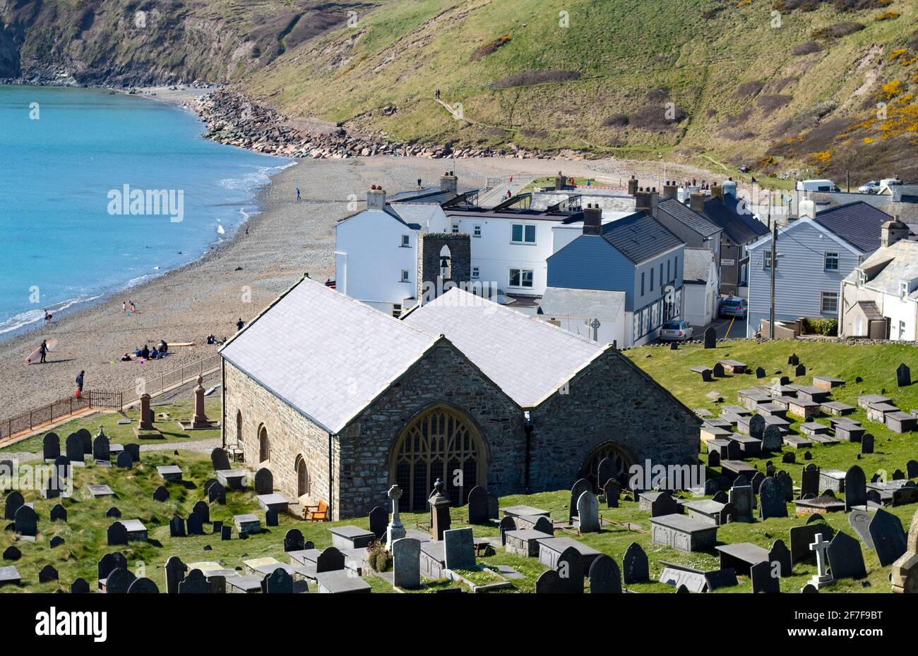 Aberdaron, Wales. Historic church of Saint Hywyns on the pilgrim route ...
