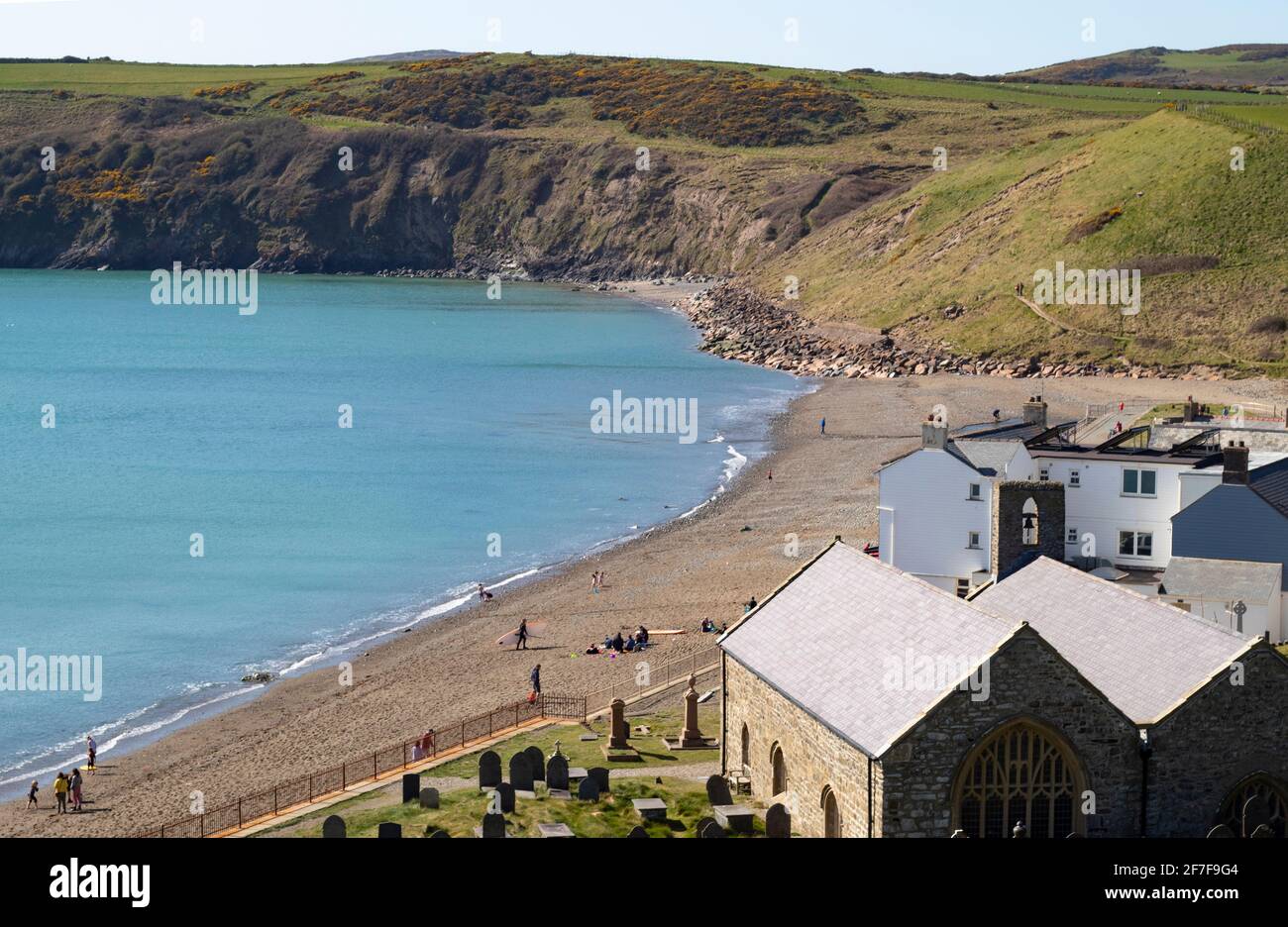 Aberdaron, Wales Beautiful landscape of the village, bay, sea and ...