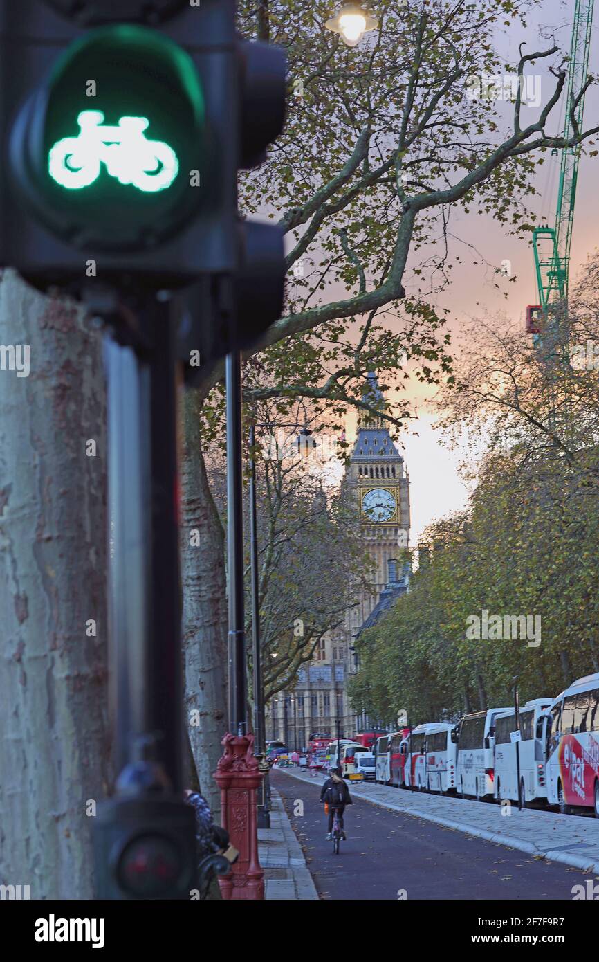 Sustainable transport. Bicycle traffic signal, green light, road bike ...