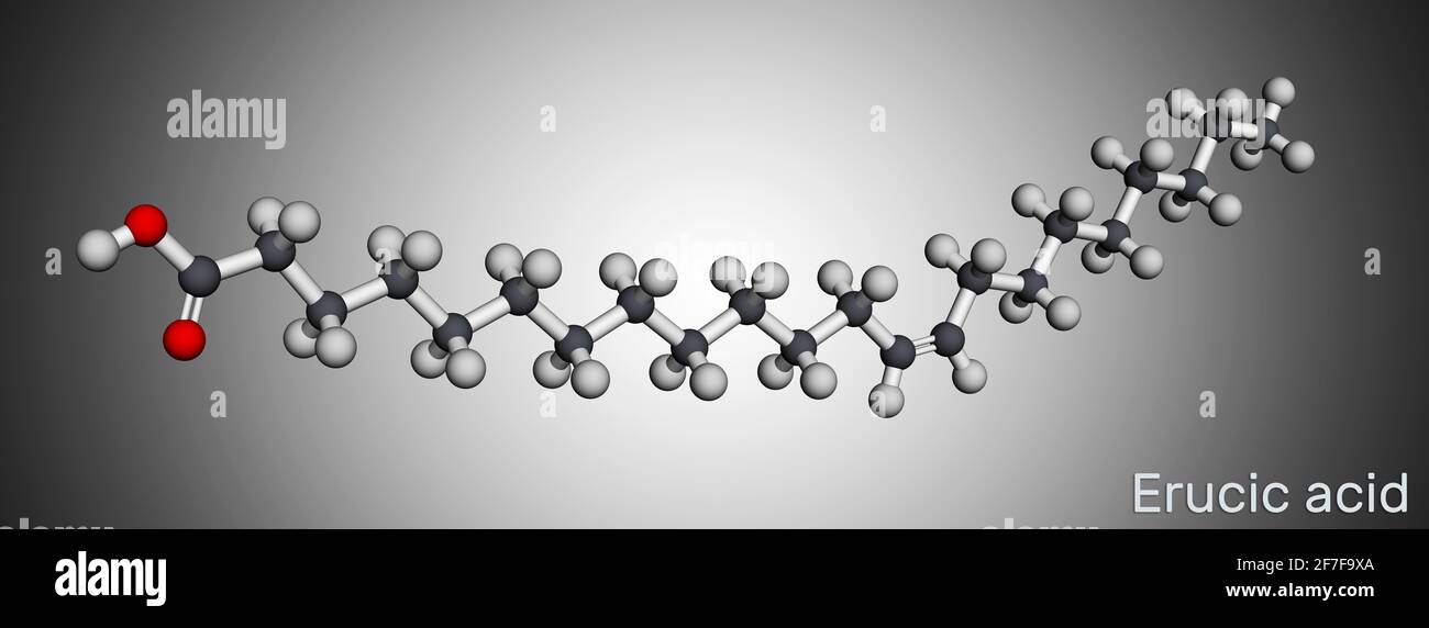 Erucic acid molecule. It is docosenoic acid, monounsaturated omega-9 ...