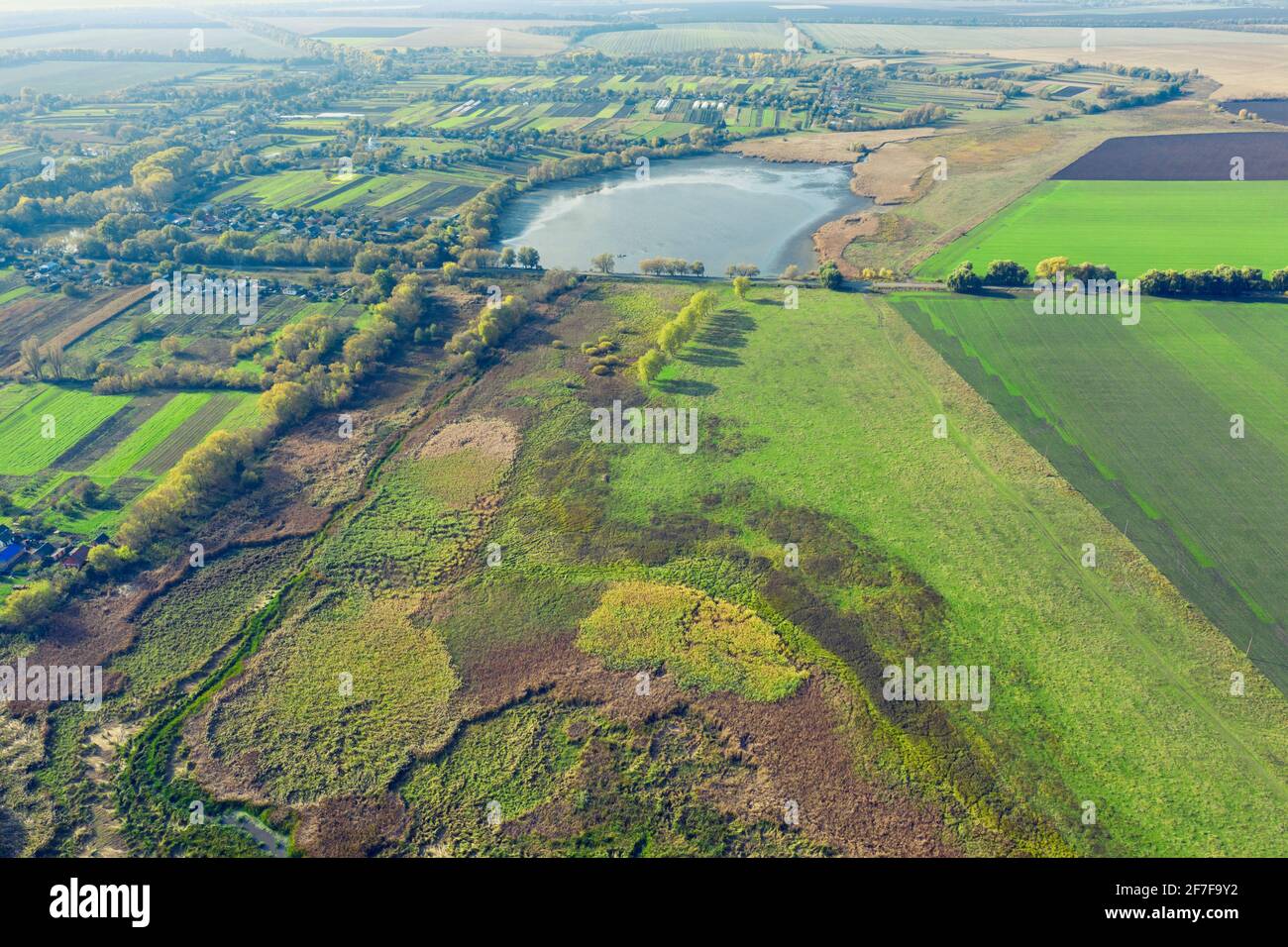 Aerial view of Perfect summer scene of Ukrainian countryside. View from ...