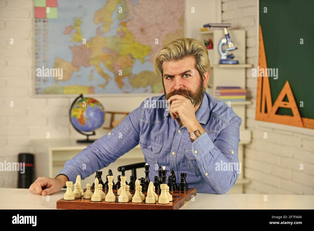 Strategy concept. School teacher. Do your own thinking independently ...