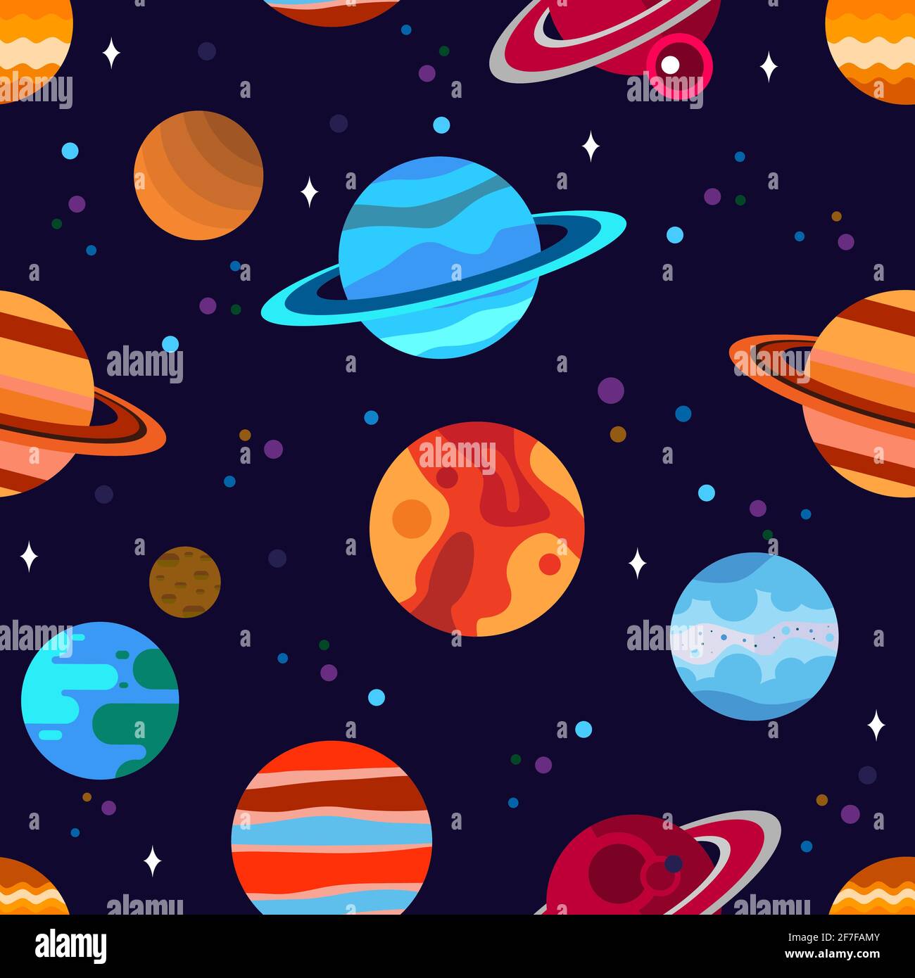 Planets Seamless Pattern with Stars. Pluto, Mercury, Venus, Earth ...