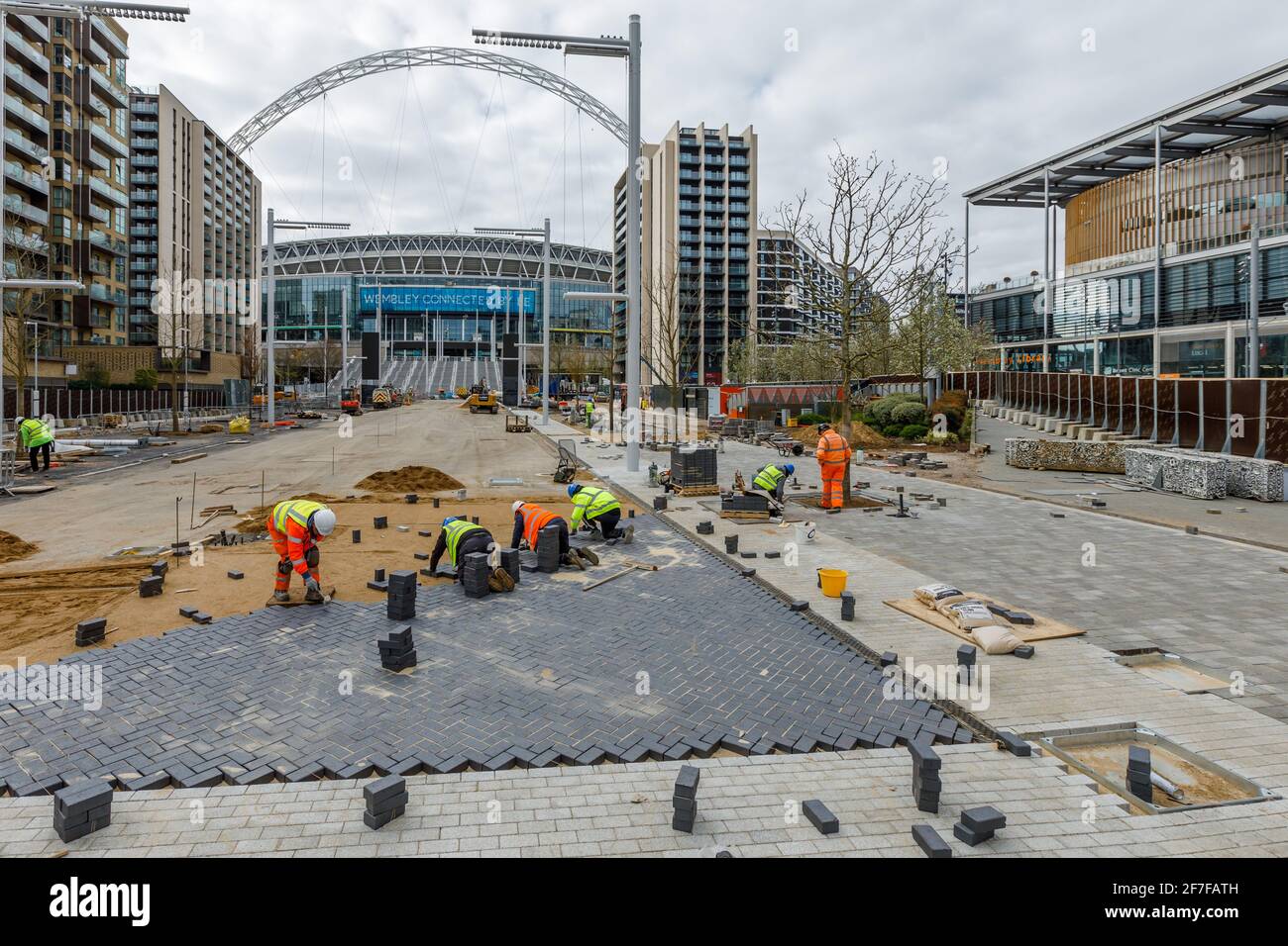 Wembley Park, London, UK. 7th April 2021. Construction work continues ...