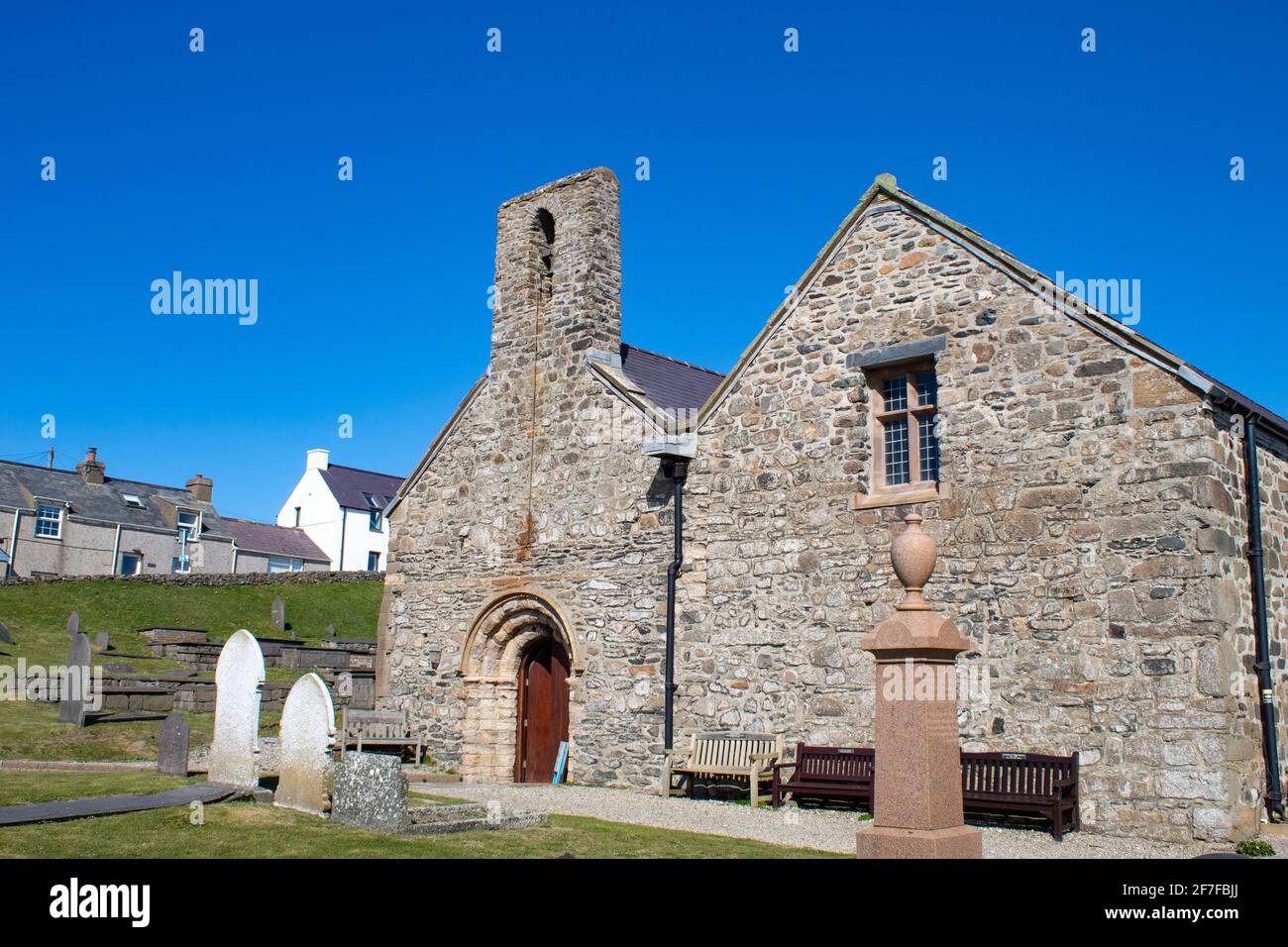 Aberdaron village, Wales. Historic church of Saint Hywyn. Beautiful old ...