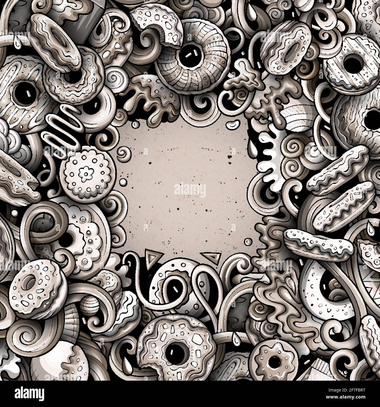 Donuts hand drawn vector doodles illustration. Sweets frame card design ...