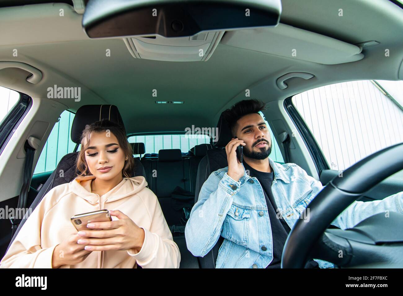 road trip, travel, destination technology and people concept - happy ...