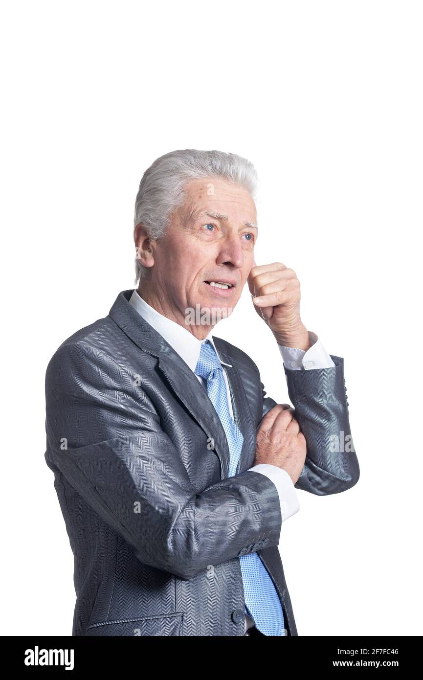Portrait of confident senior man showing call me sing Stock Photo - Alamy