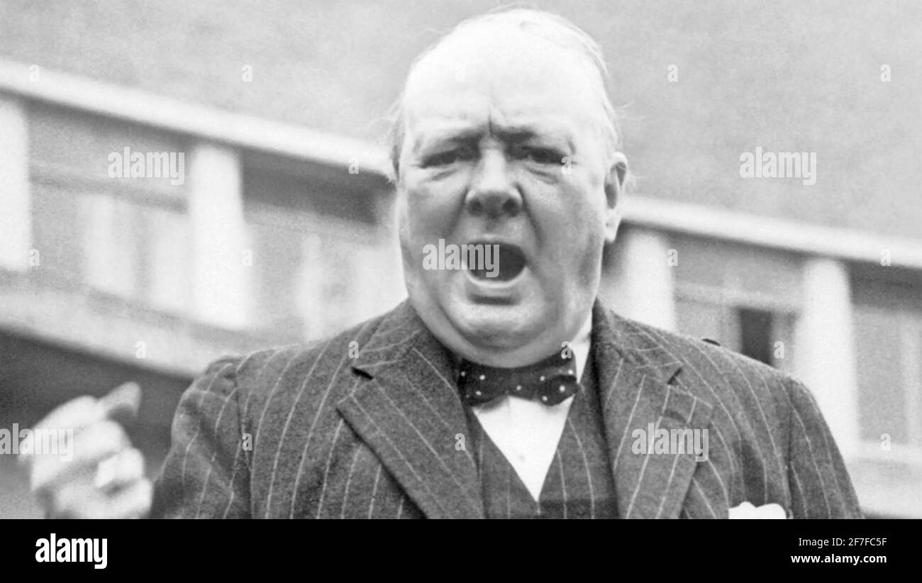 WINSTON CHURCHILL (1874-1965) British statesman electioneering in 1945 ...