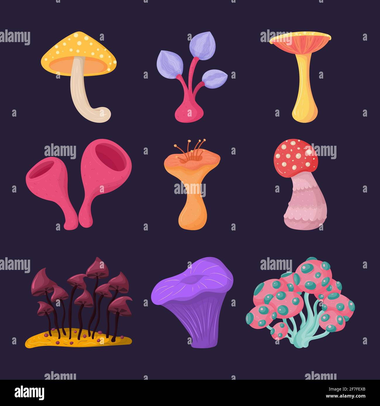 Fantasy alien mushroom set. Fantastic collection for decorative design ...