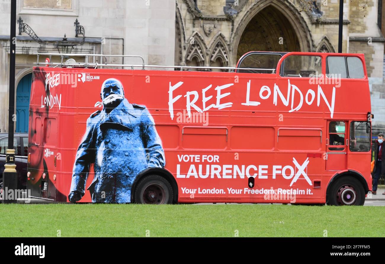 The Reclaim Party bus at the launch of their party manifesto for the ...