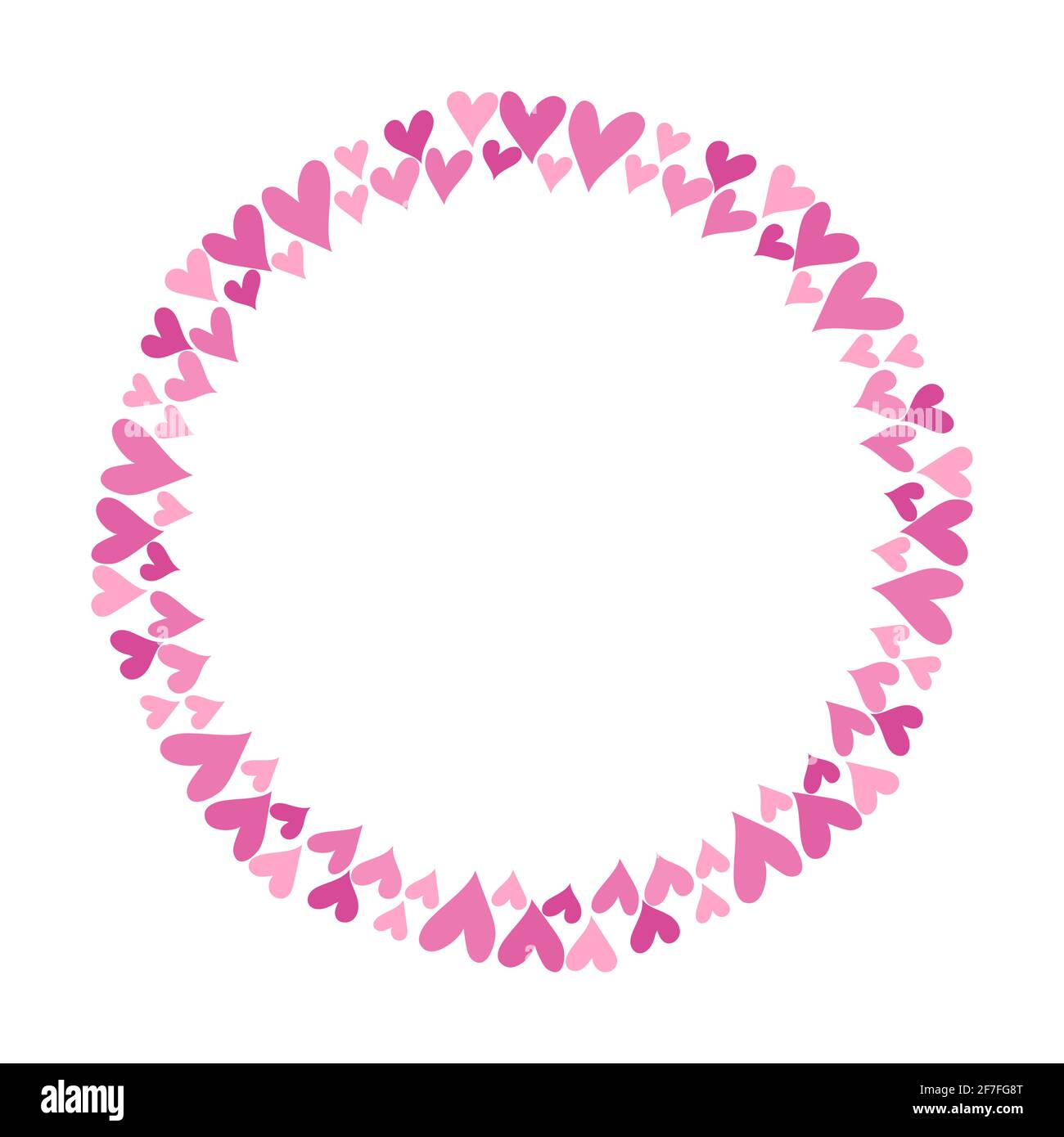 Hand drawn vector frame with pink hearts isolated on white background ...