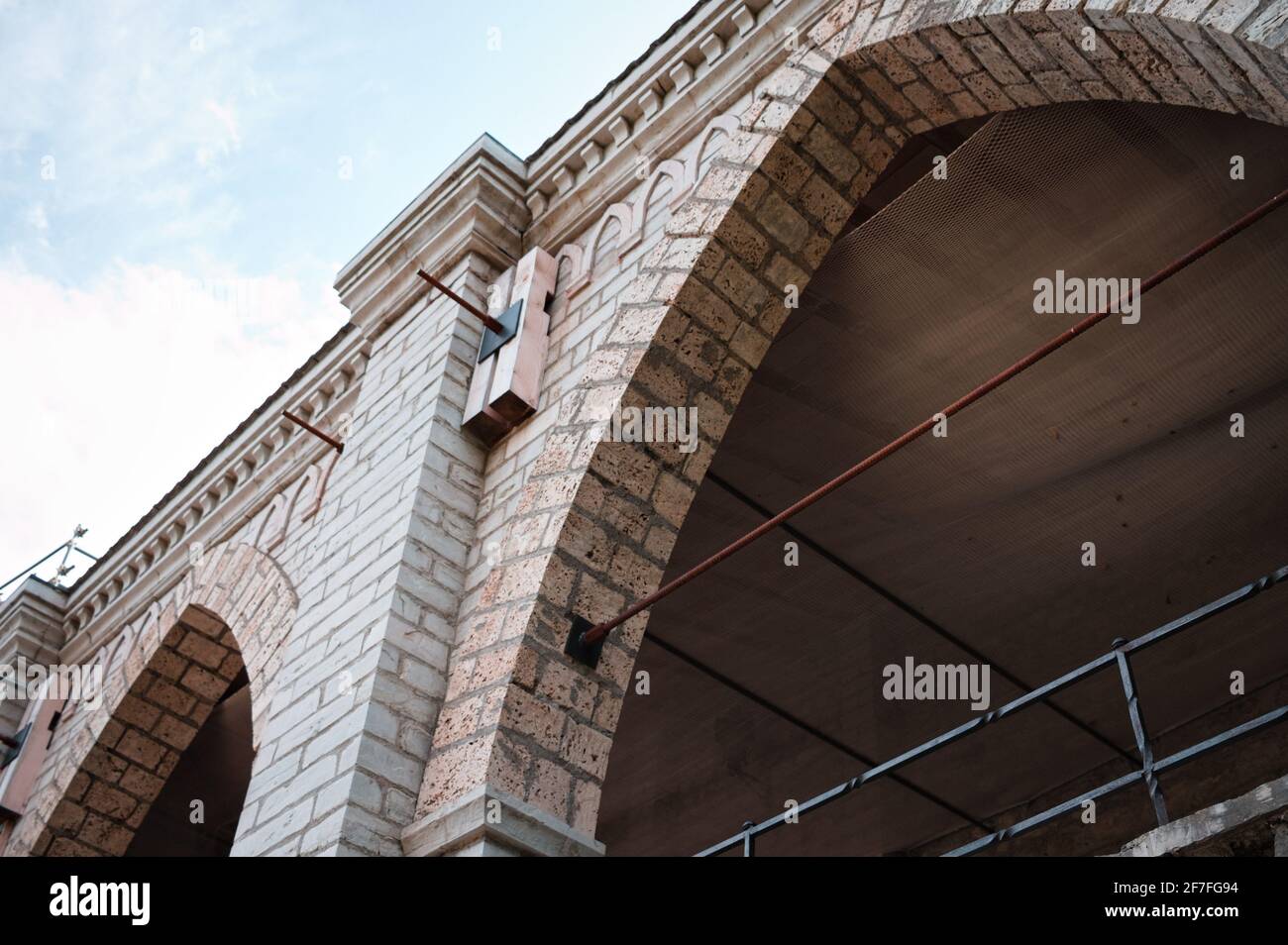 Gothic arches of a church with anti-seismic steel tie rods (Marche ...