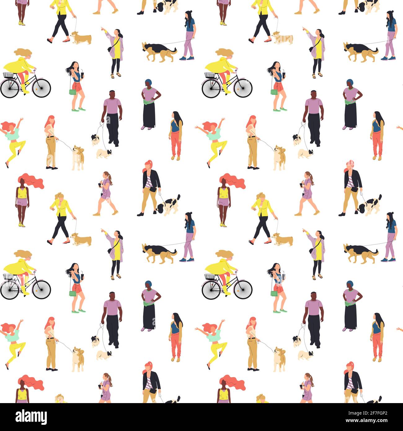Seamless pattern with many walking and standing people in summer ...