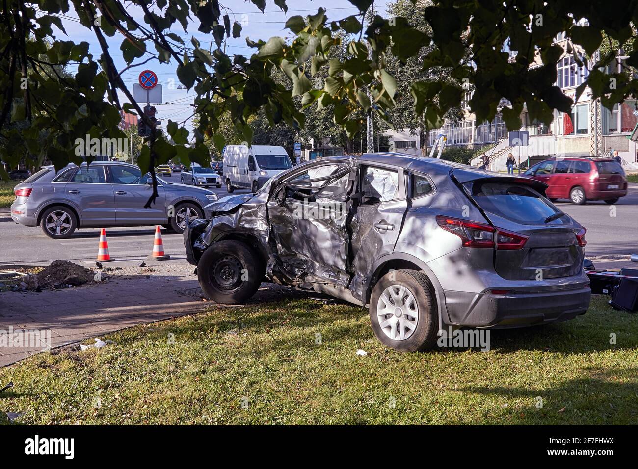 August 18, 2020, Riga, Latvia: car after accident on a road because of ...