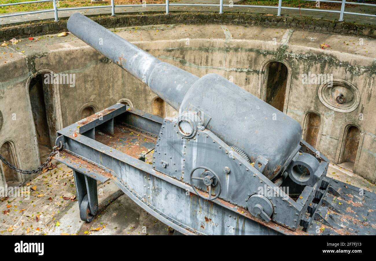 Top view of Zhengwu barbette cannon of Xiuying fort in Haikou Hainan ...