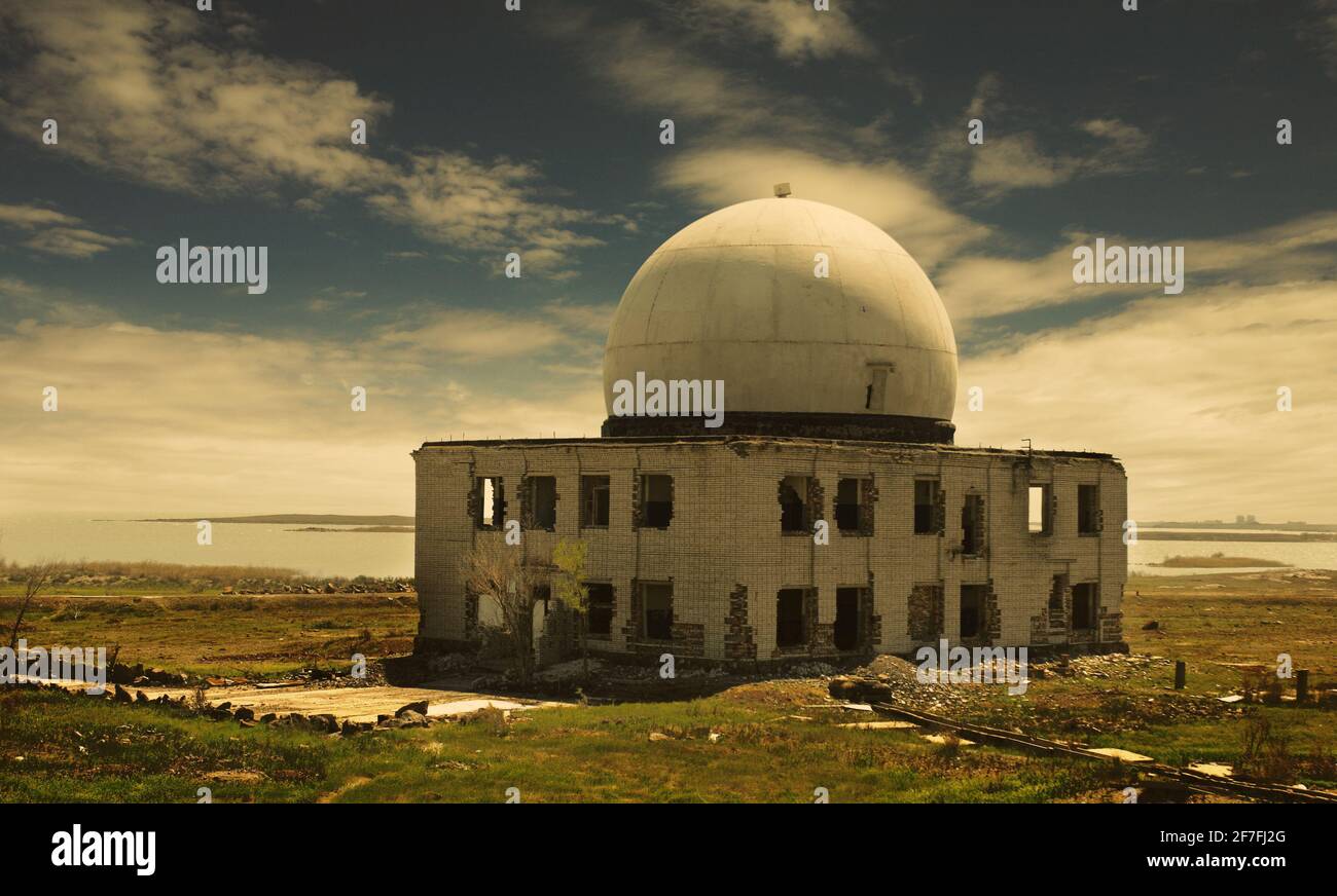 The destroyed building on the old Soviet poligon Stock Photo - Alamy