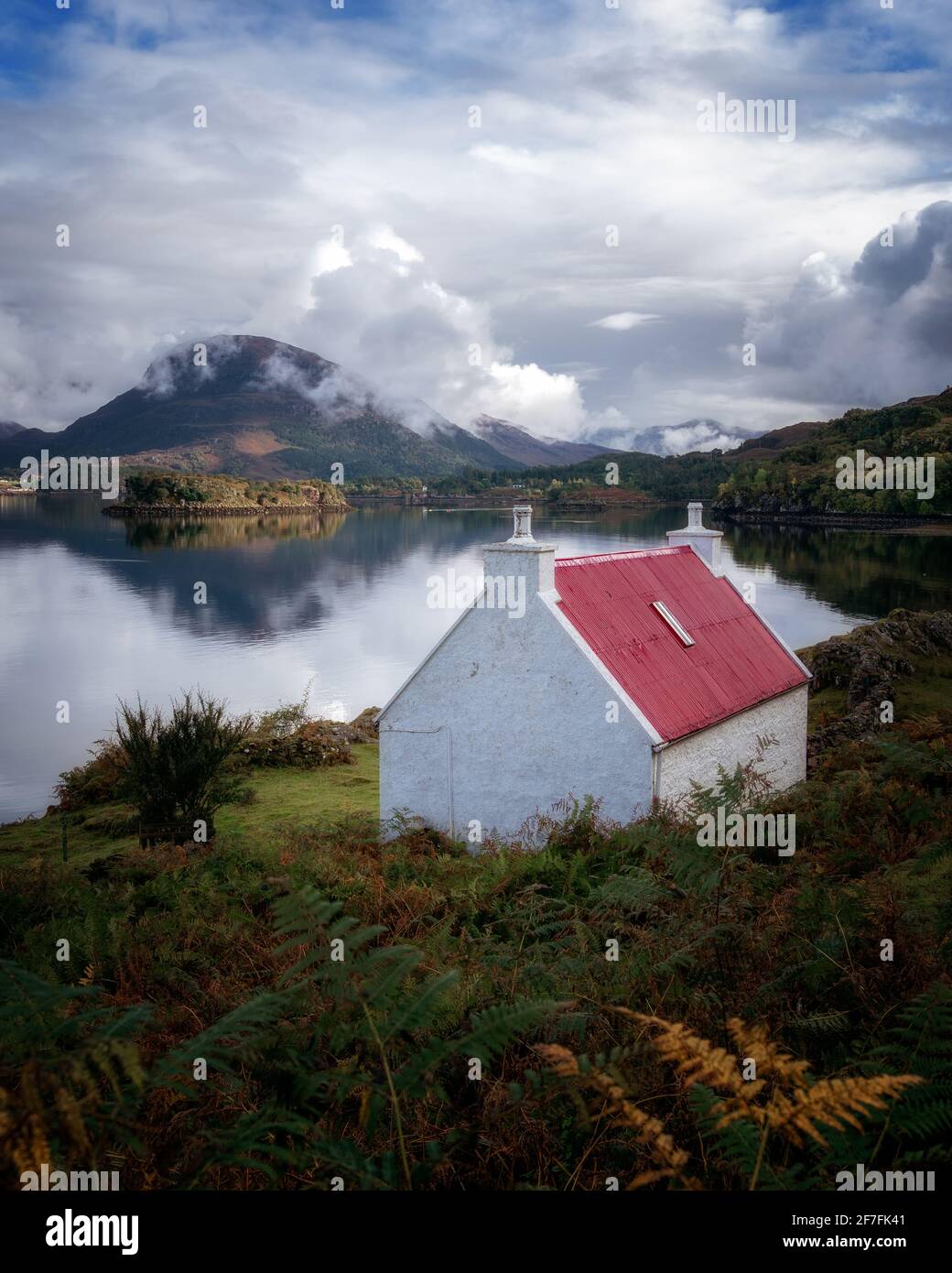 Red roofed cottage at Loch Shieldaig, Wester Ross, Scotland, United ...