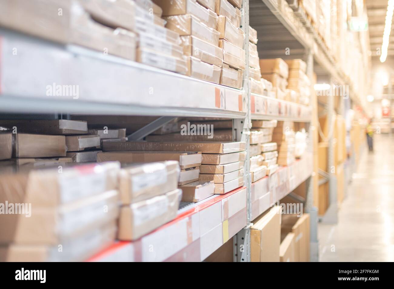 Warehouse with cardboard boxes inside on pallets racks prepare for ...
