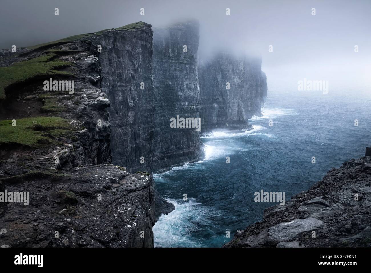 Cliffs of Traelanipa above the ocean, Faroe Islands, Denmark, Europe ...