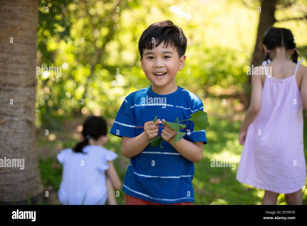 Happy children playing on meadow Stock Photo - Alamy