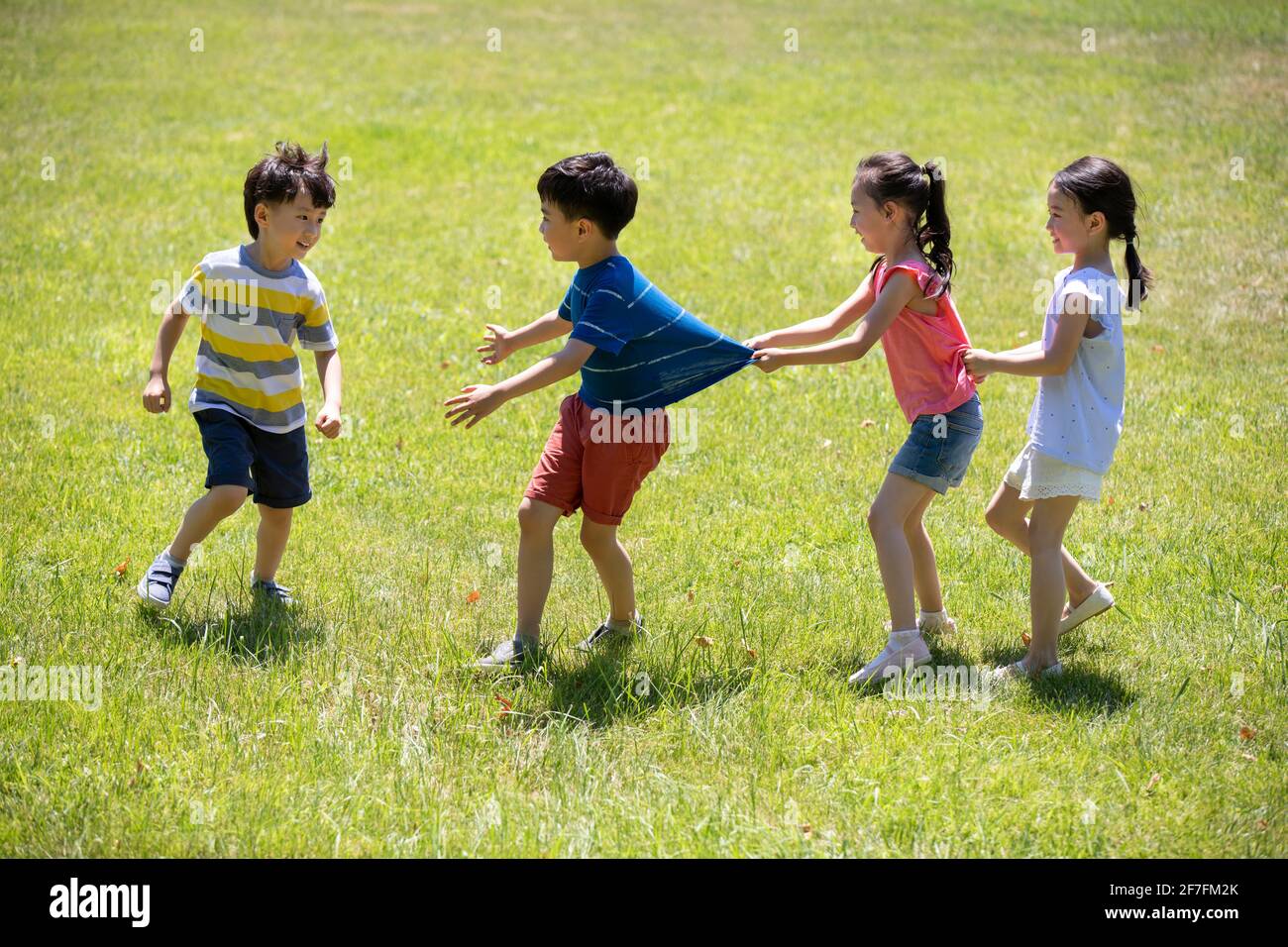 Happy children playing games on meadow Stock Photo - Alamy