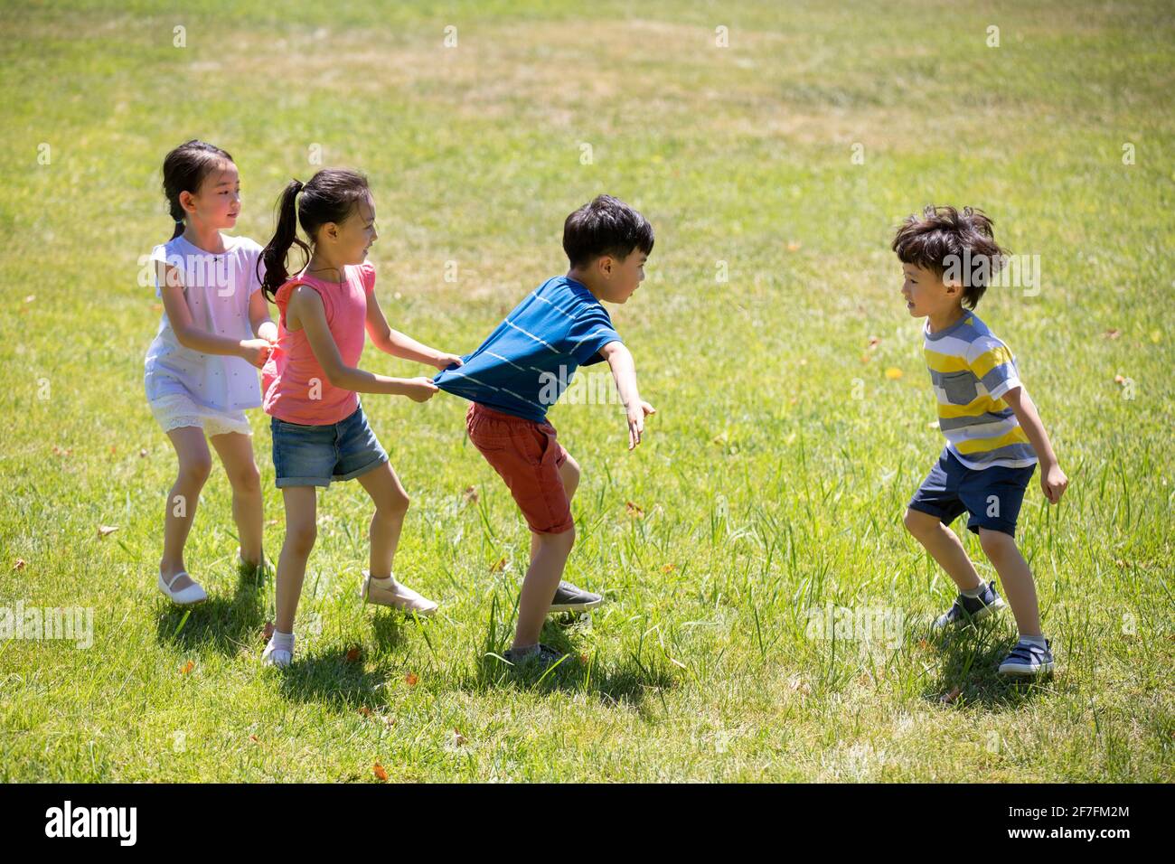 Happy children playing games on meadow Stock Photo - Alamy
