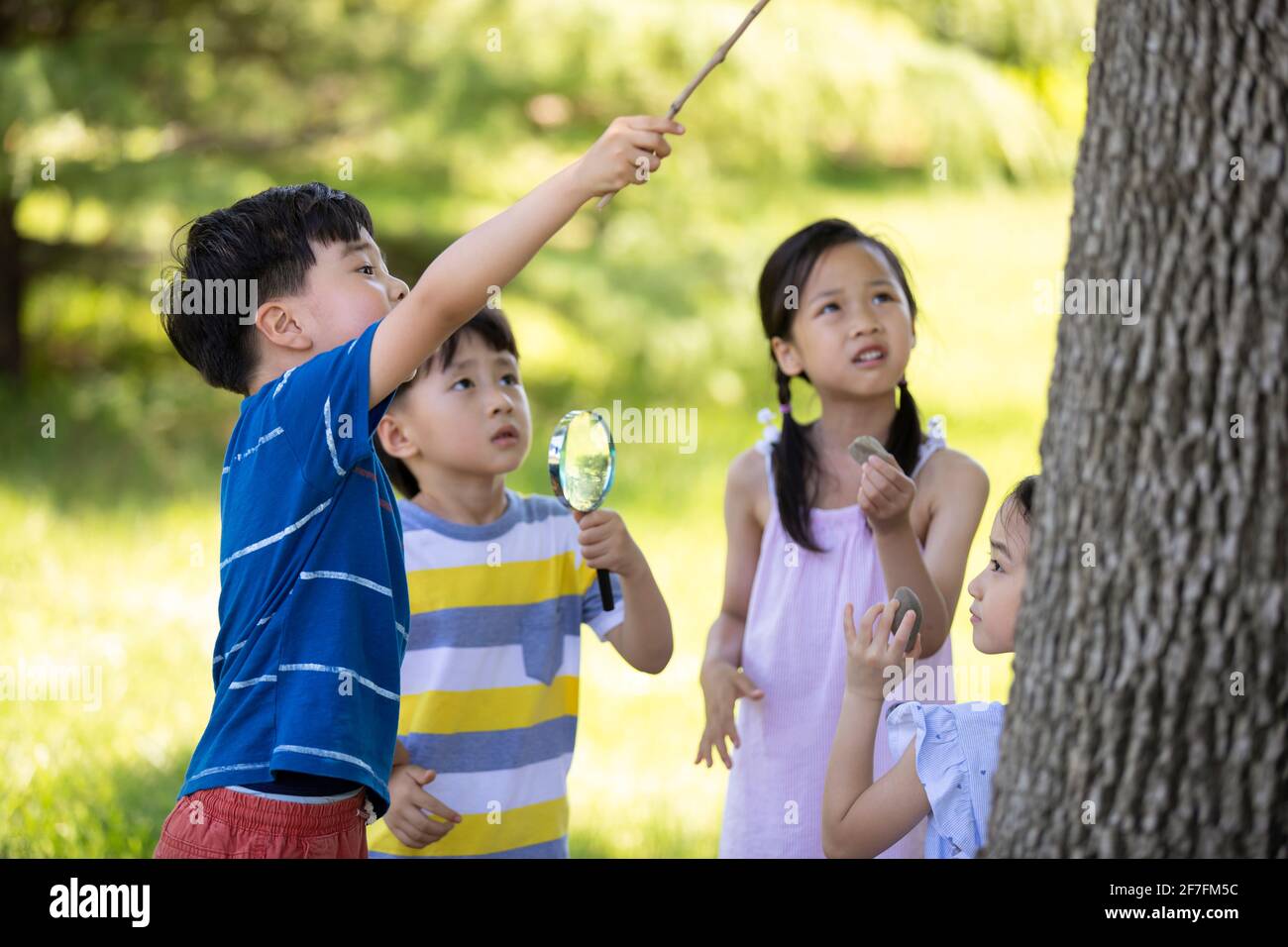 Happy children playing in park Stock Photo - Alamy