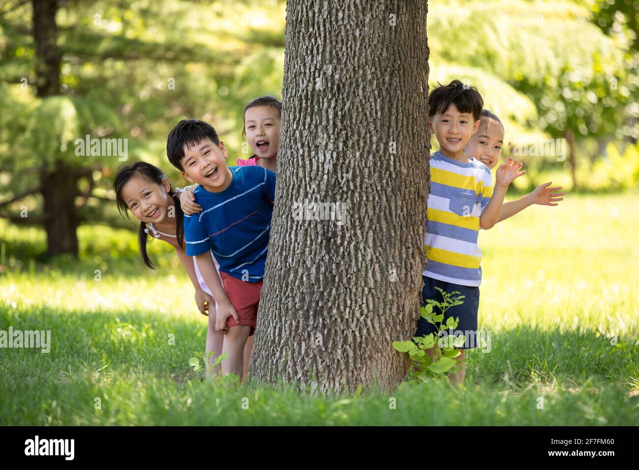 Happy children playing on meadow Stock Photo - Alamy