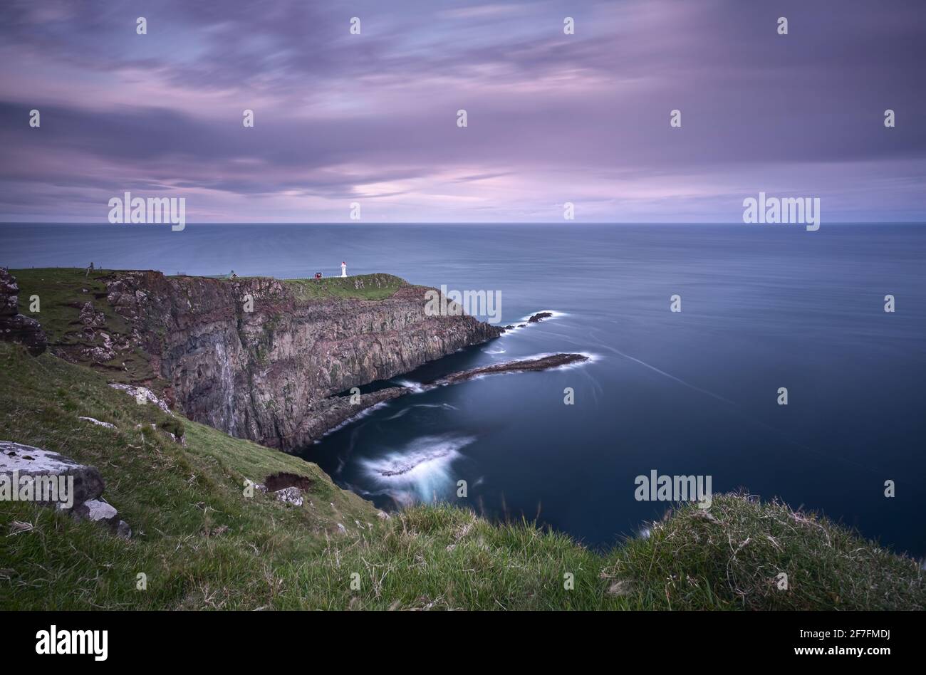 Blue hour at the Akraberg Lighthouse in the island of Suduroy, Faore ...