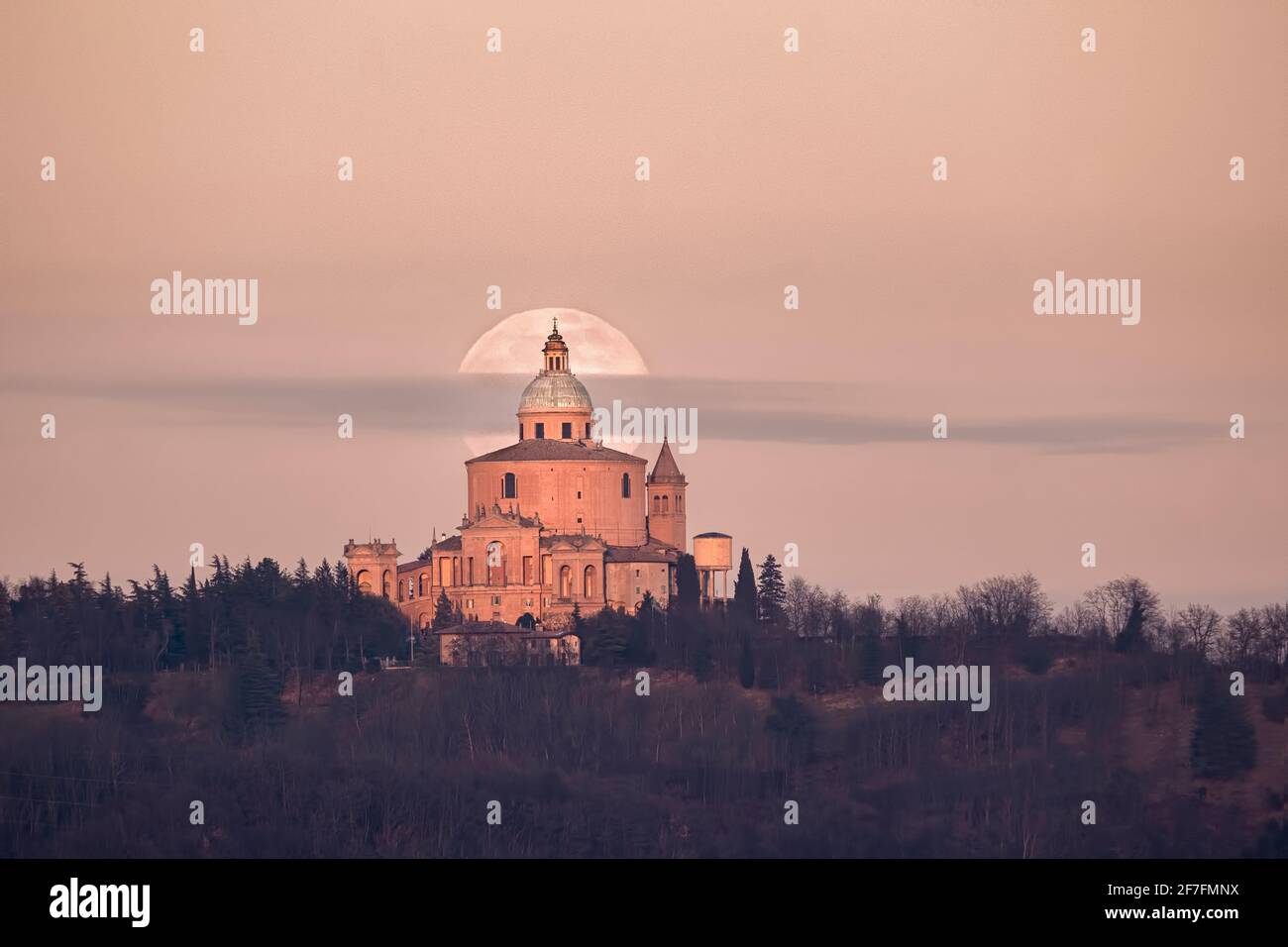 Full moon and a small cloud behind San Luca church (Madonna di San Luca ...