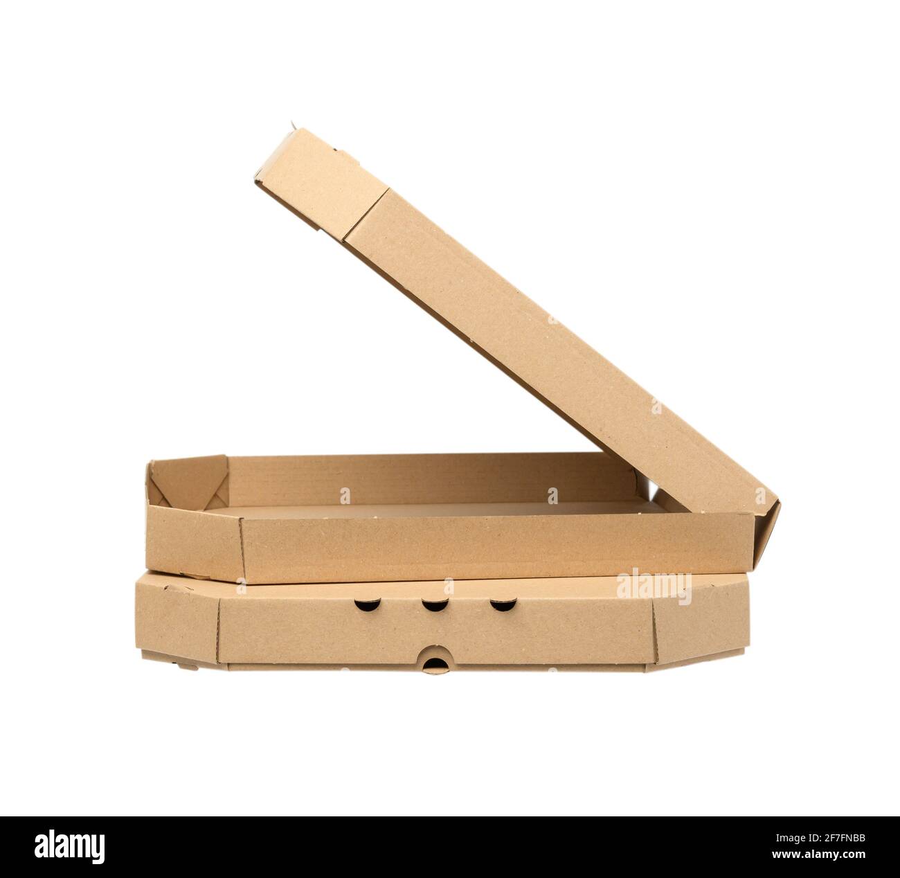 open empty cardboard brown square box isolated on white background ...