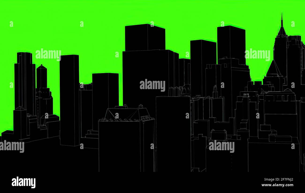 black model of city on green screen - 3D Rendering Stock Photo - Alamy