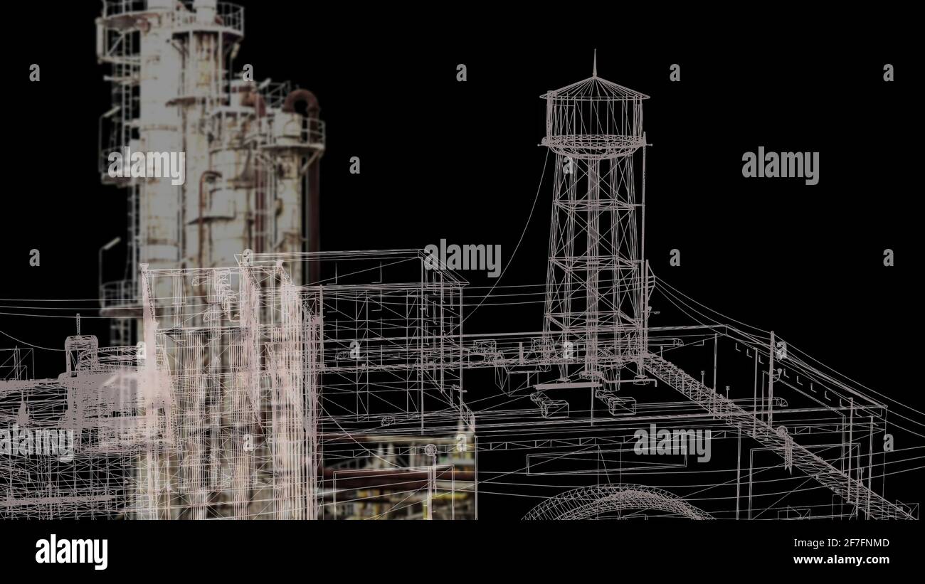3d rendering - wire frame model of industrial buildings Stock Photo - Alamy